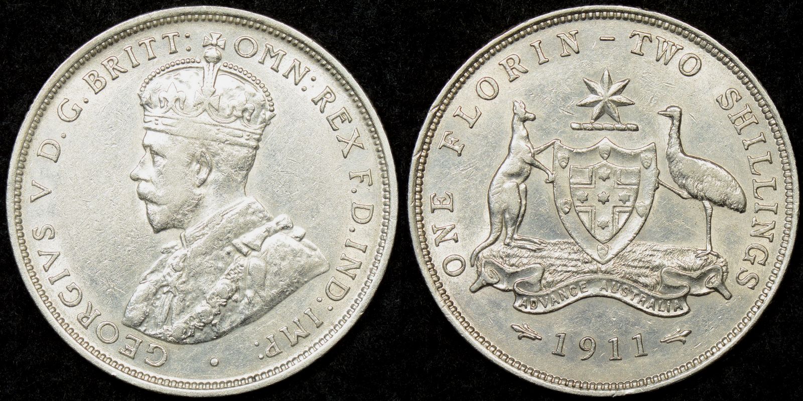 Australia 1911 Florin Very Fine / about Extremely Fine - The Purple Penny Australia 1911 Florin Very Fine / about Extremely Fine - The Purple Penny