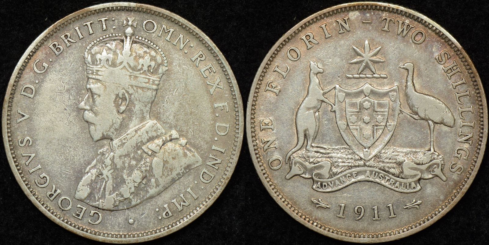 Australia 1911 Florin good Fine - The Purple Penny Australia 1911 Florin good Fine - The Purple Penny
